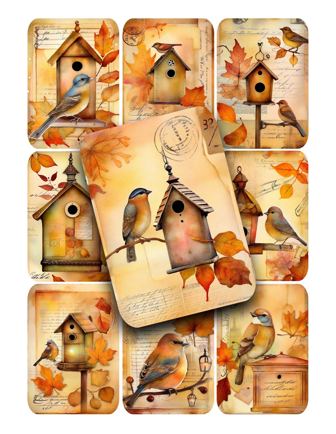Autumn Birds Collage Sheet: Printable Junk Journal Ephemera (digital ...