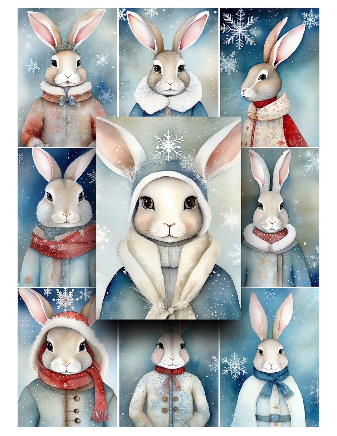 Collage Sheet, Digital, Rabbits, Bunnies, Winter Bunnies, Tags, Junk ...