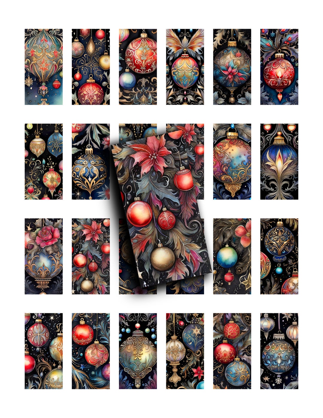 Christmas Bauble Collage Sheet: 1x2 Journal Ephemera (printable) - Etsy