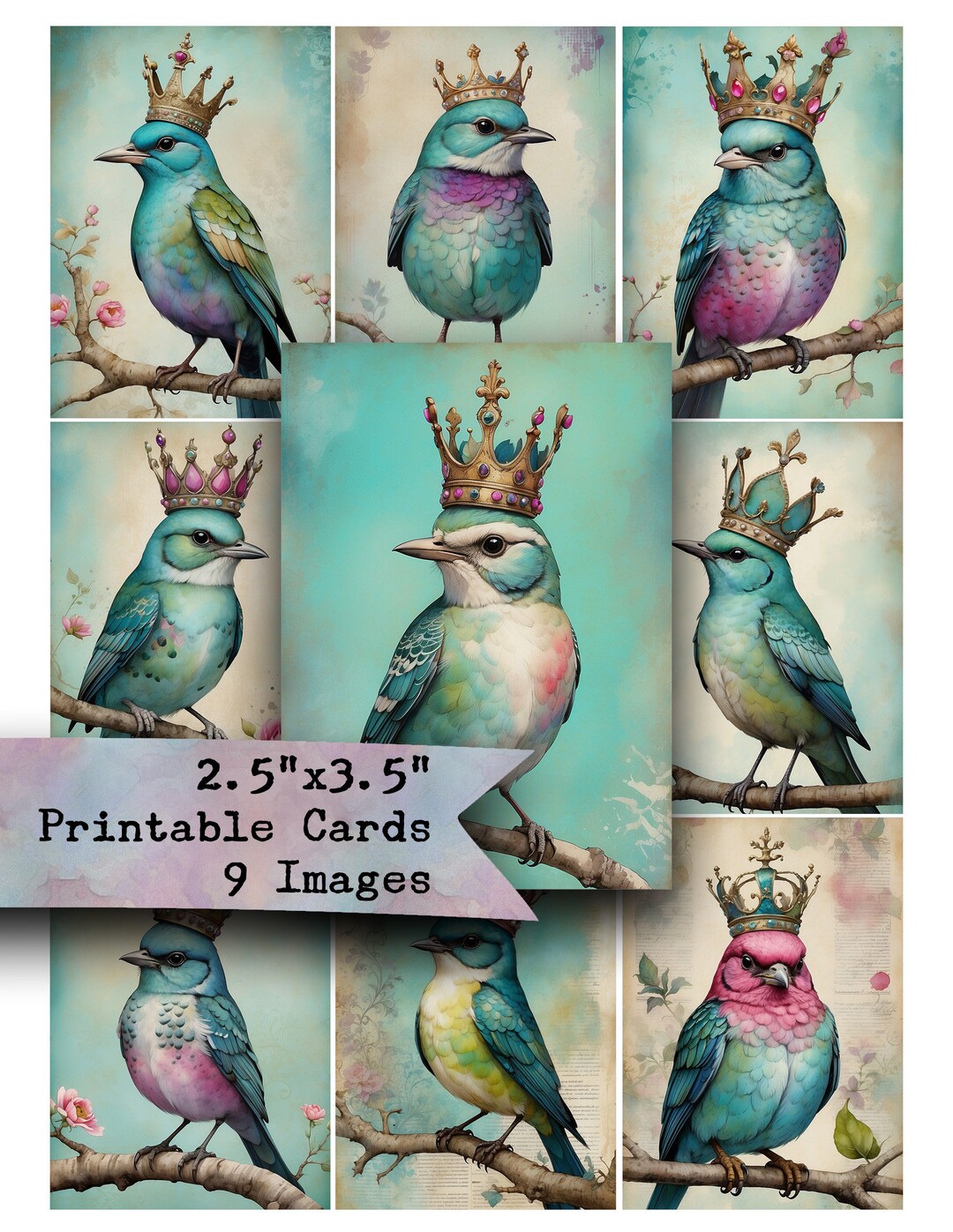 Whimsical Bird Crown Clip Art: Junk Journal Ephemera (digital Download ...