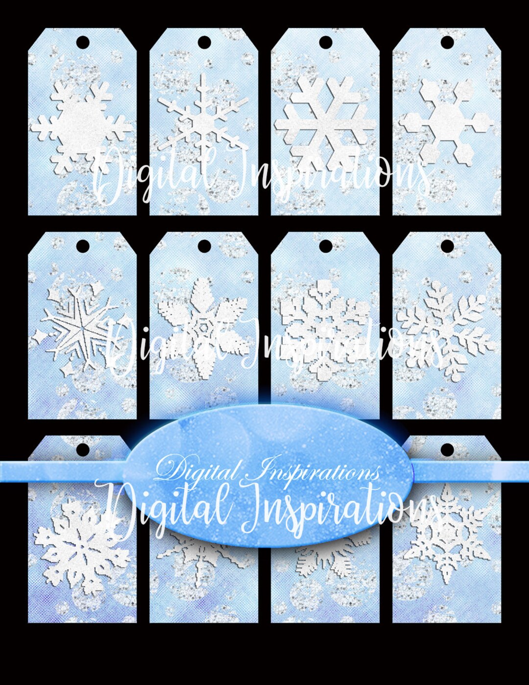Snowflake Christmas Gift Tags, Blue Glitter (digital Download) - Etsy