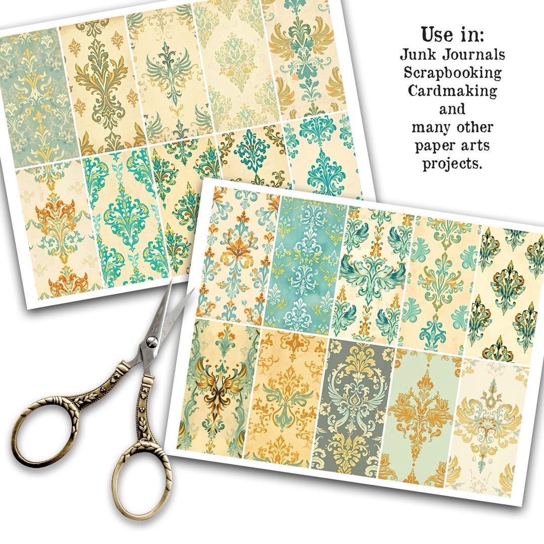 Damask, Junk Journals, 2x4, Tags, Cards, Backgrounds, Bookmarks ...