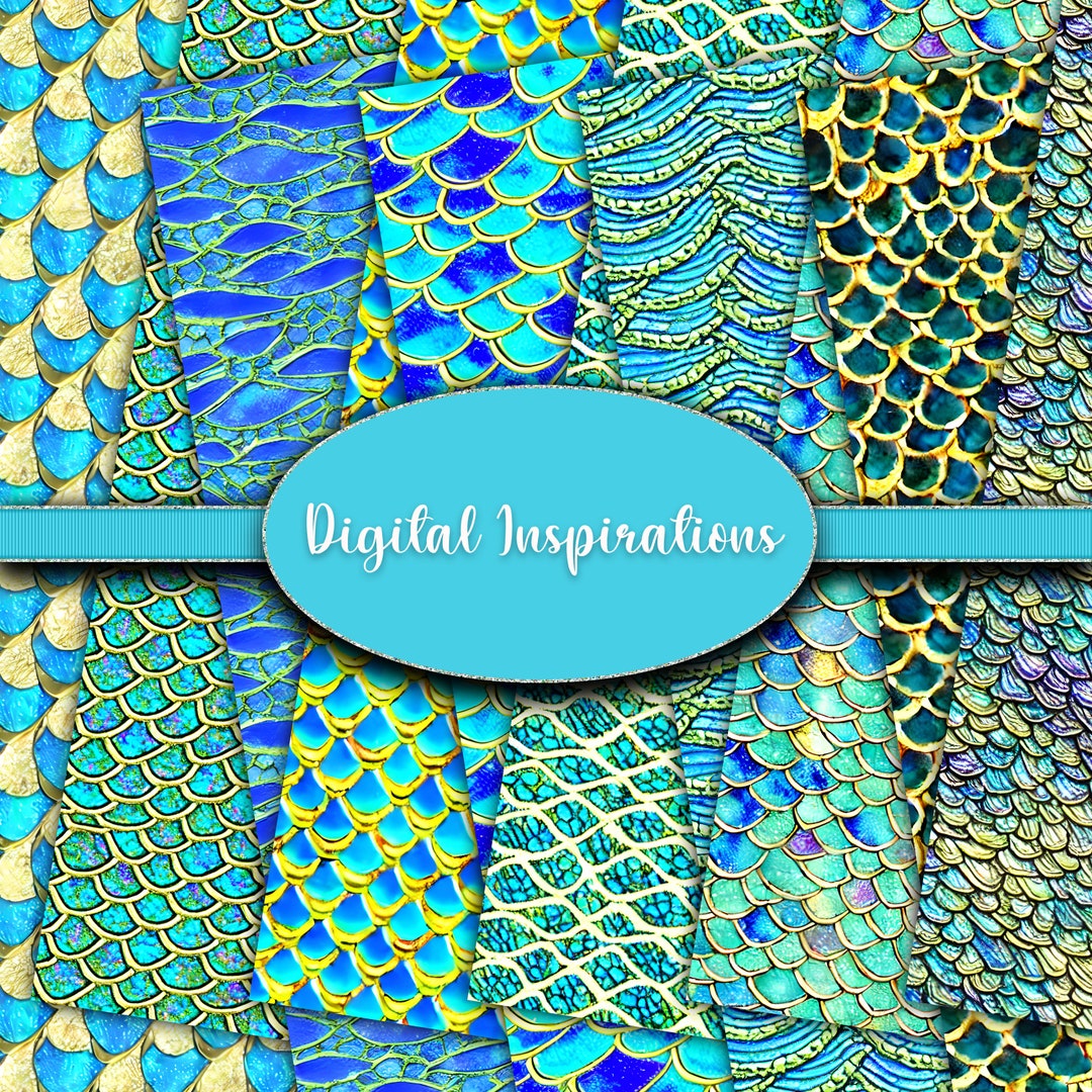 12x12 Downloadable Scrapbooking Paper Mermaid Scales Fish Mermaids ...