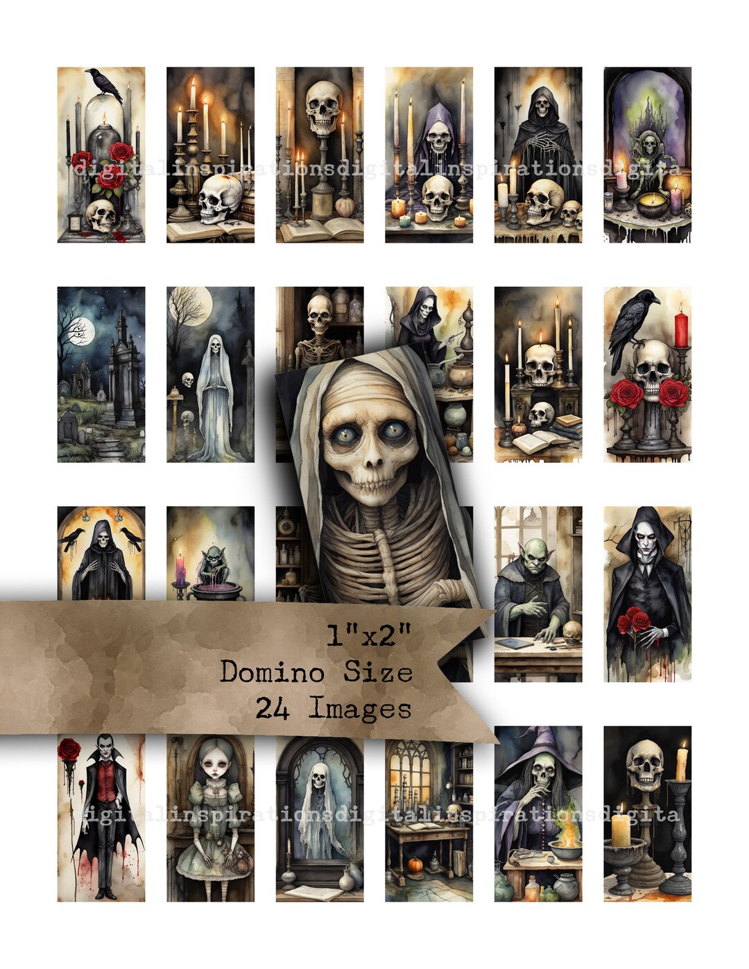 Halloween Domino Tile Images: Creepy Gothic Collage Sheet (digital ...