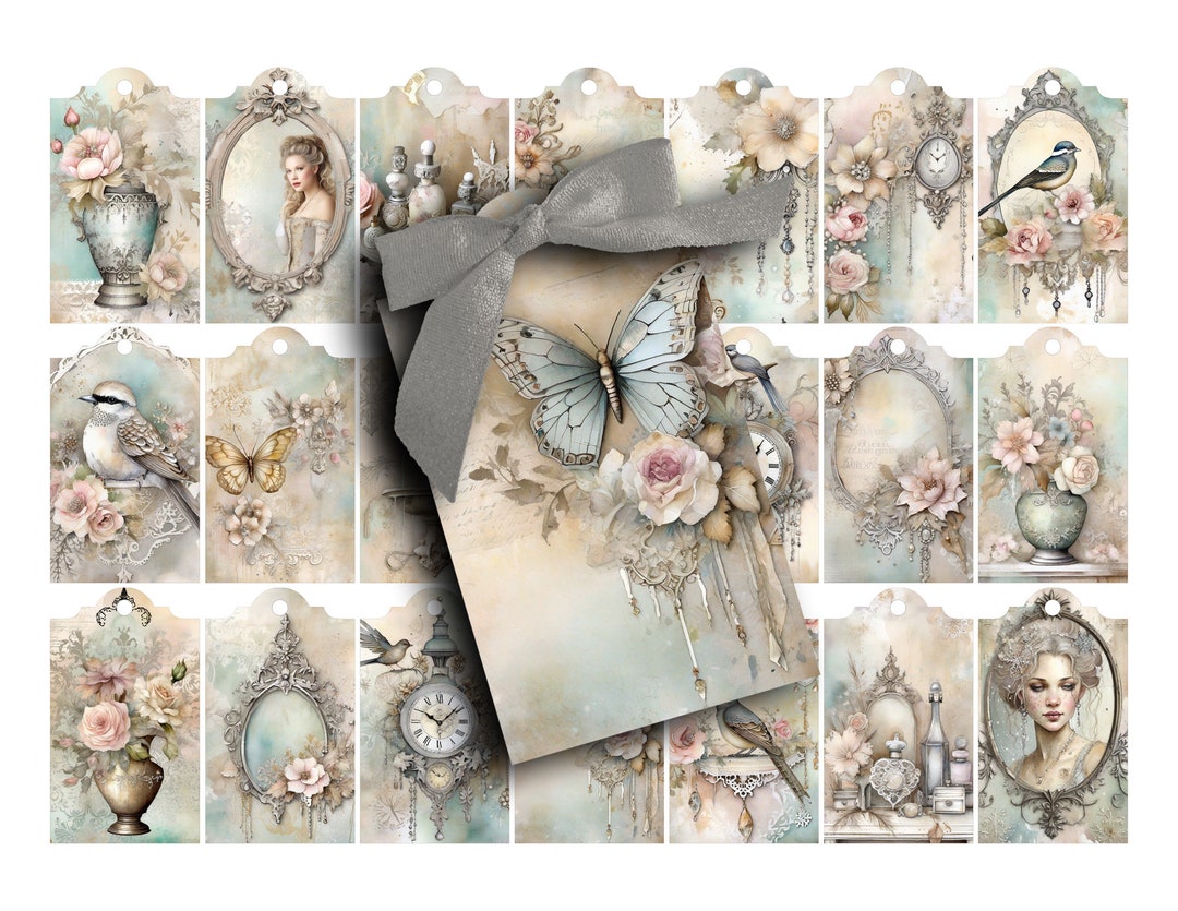 French Tags, Parisian, Collage Sheet, Digital Tags, Junk Journal ...