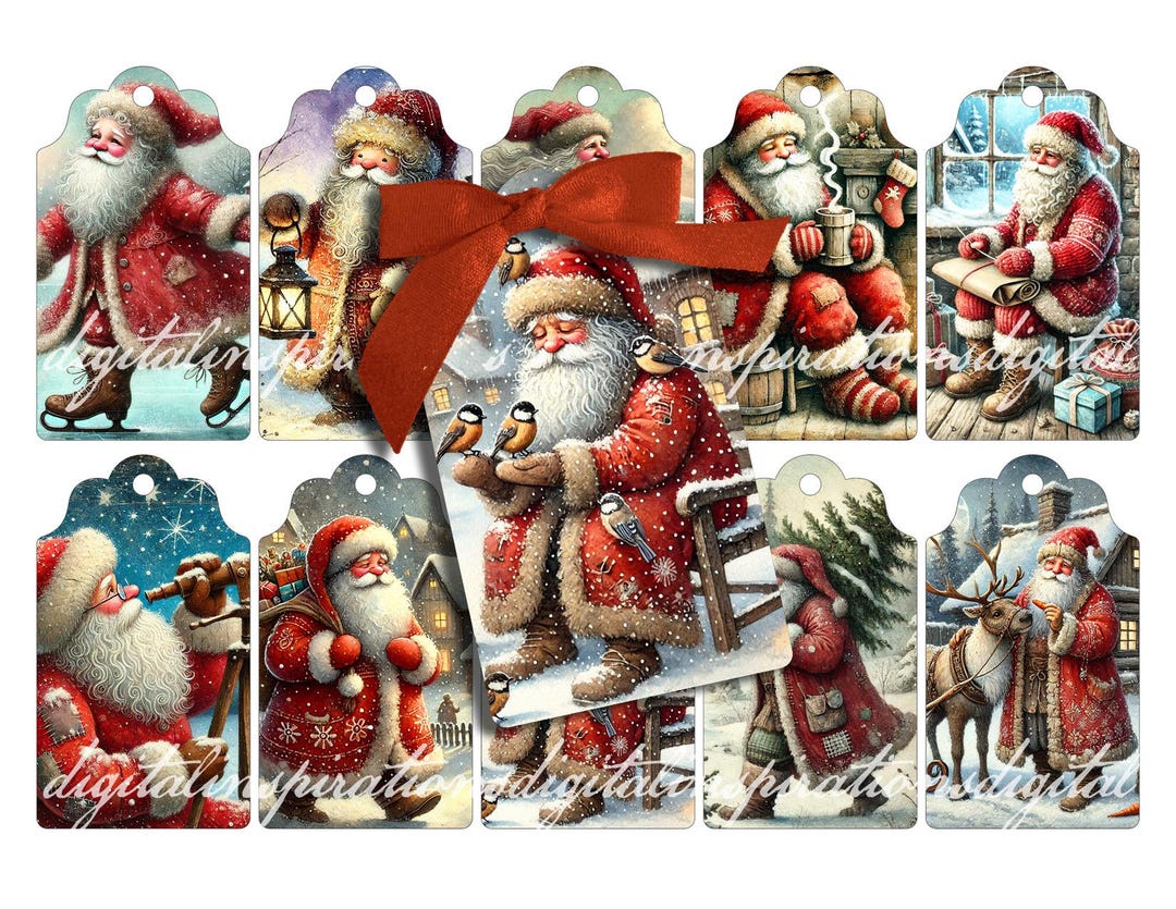 Vintage Santa Gift Tags: Printable Christmas Ephemera (digital Download ...