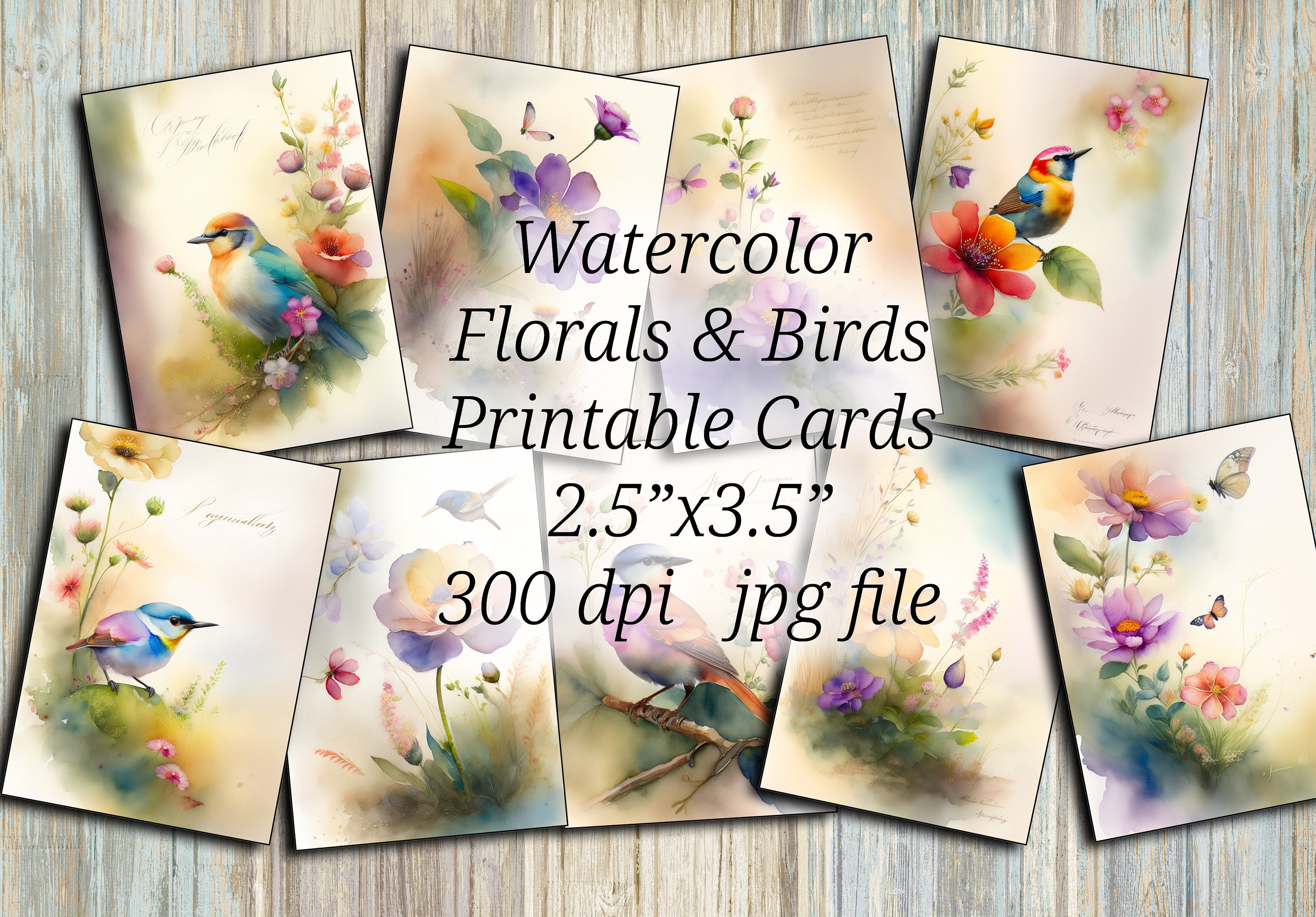 Watercolor Birds and Flowers Printable Cards: Junk Journal Ephemera ...