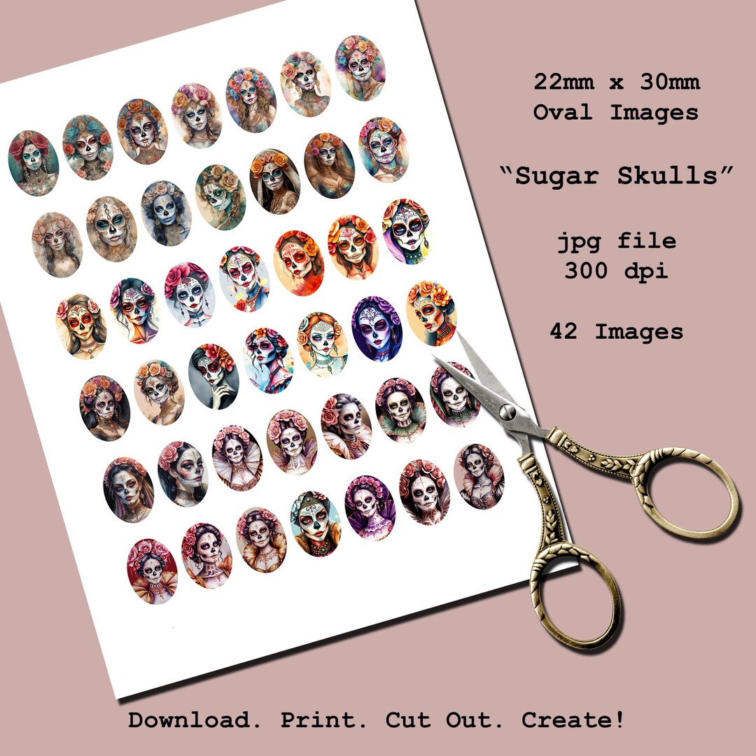 Sugar Skull Collage Sheet: 22mm X 30mm Oval Images (digital Download ...