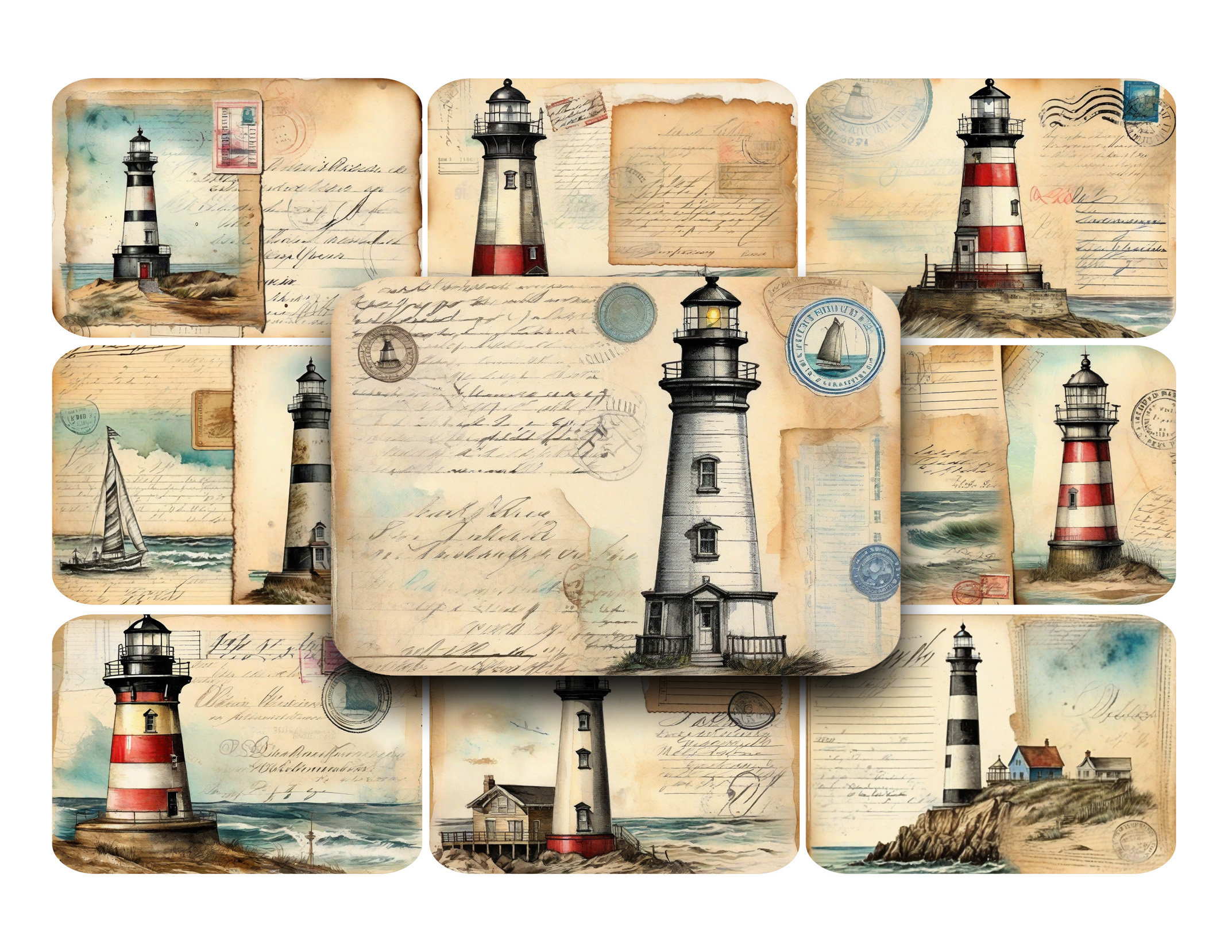 LIGHTHOUSES Postcards Printable Digital Vintage ATC - Etsy