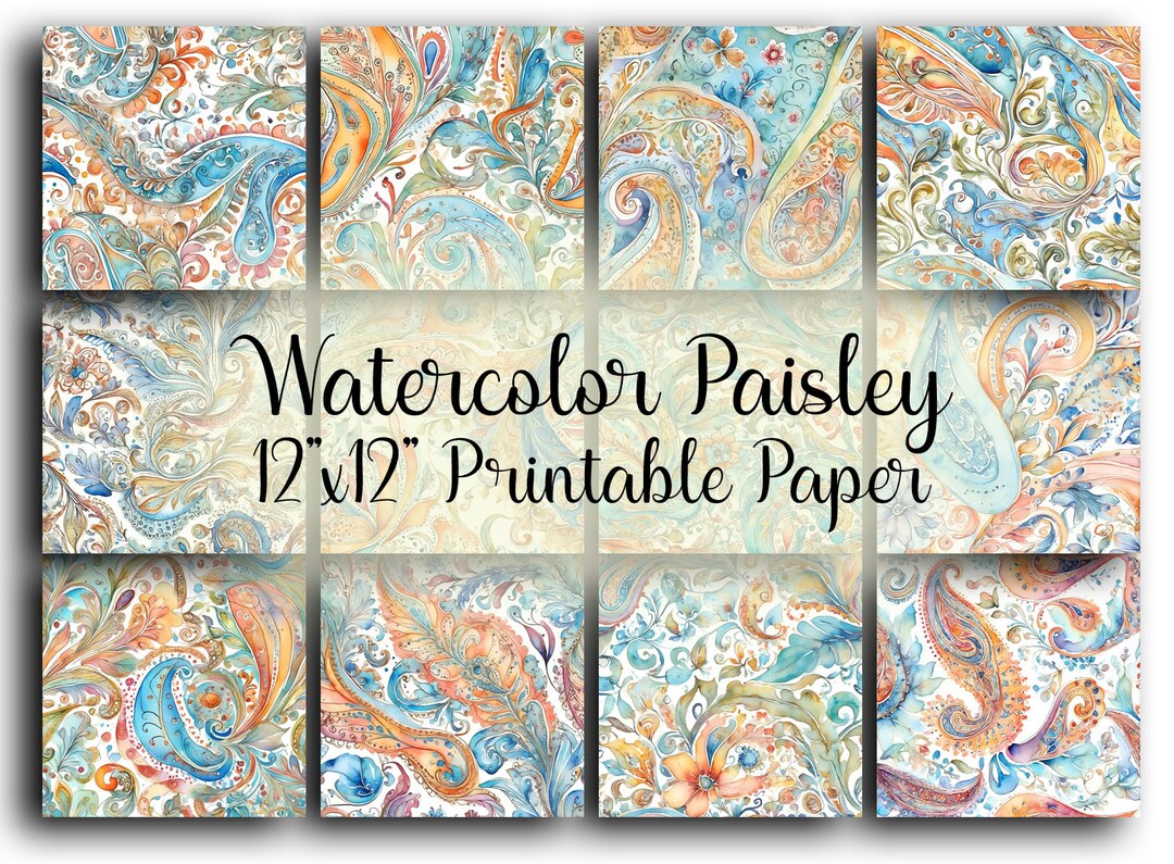 12x12, Printable Paper, Paisley, Watercolor, Junk Journals ...