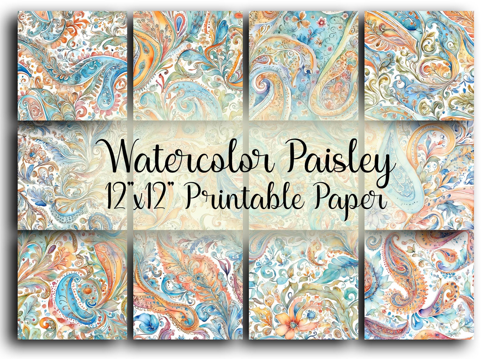 12x12 Printable Paper Paisley Watercolor Junk Journals - Etsy