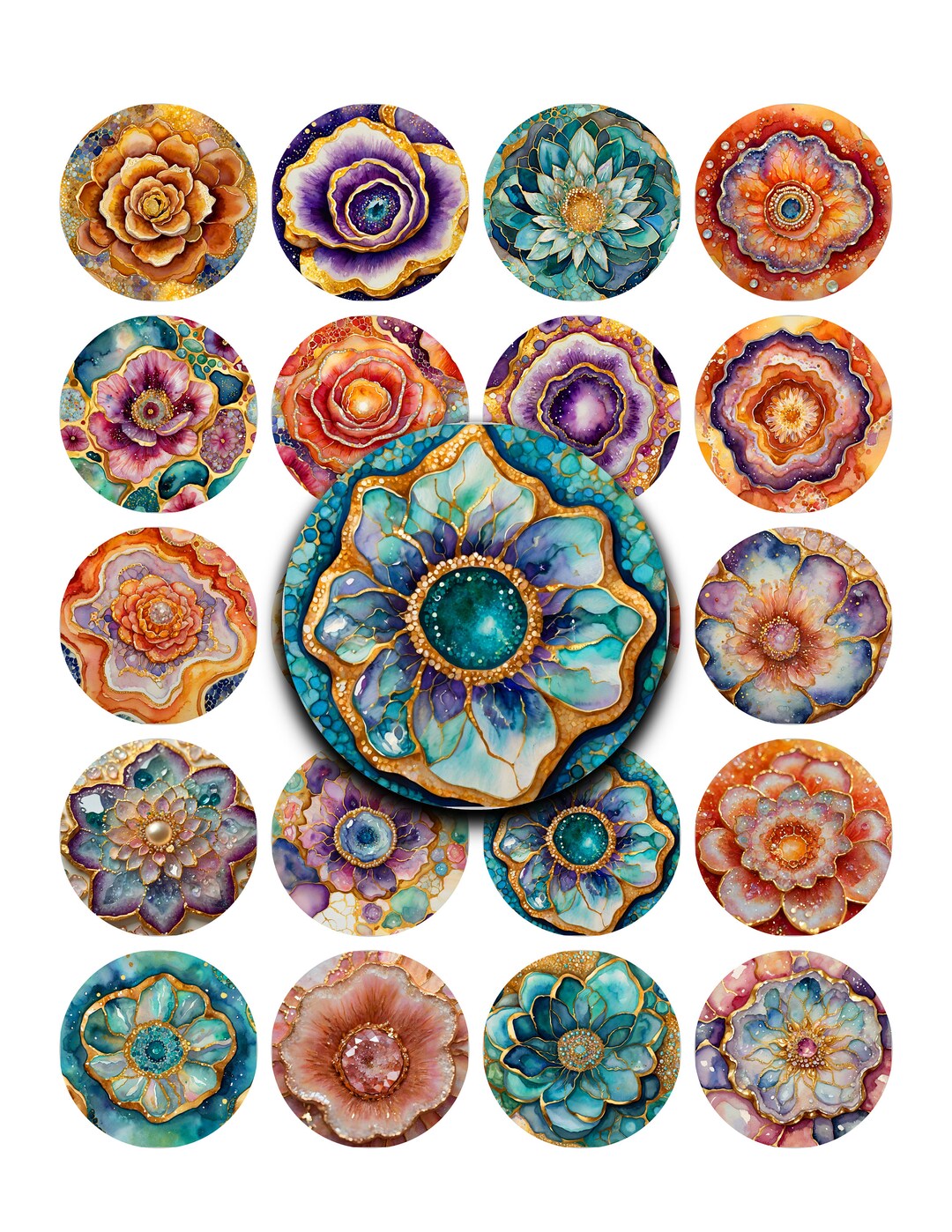 Floral Geode 45mm Circle Images: Jewelry Pendants (digital Download) - Etsy