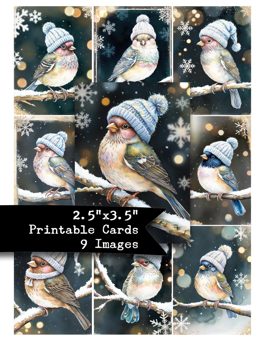 Winter Birds Clipart: Blue Birds With Hats, Christmas Ephemera (digital ...