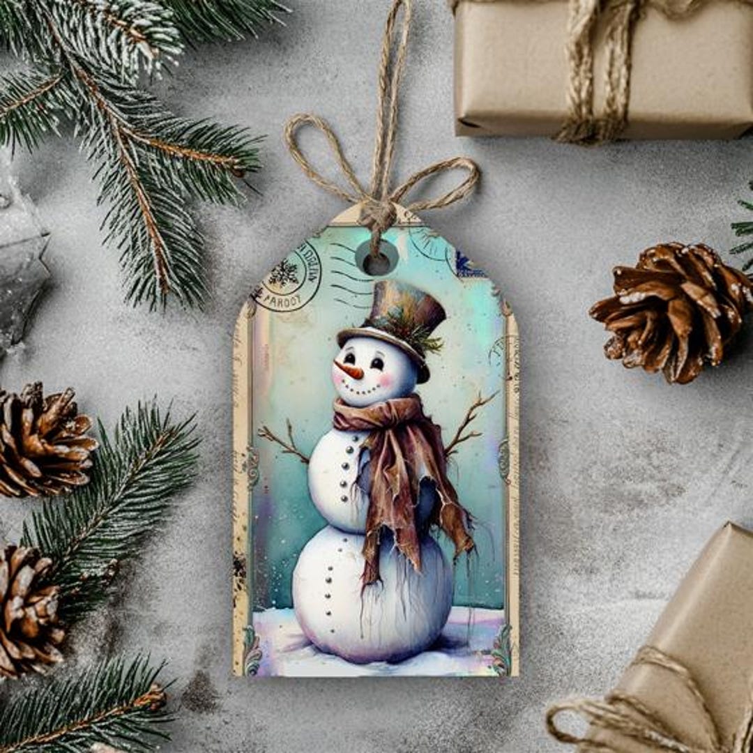 Printable Snowman Christmas Gift Tags, Winter Ephemera (digital ...