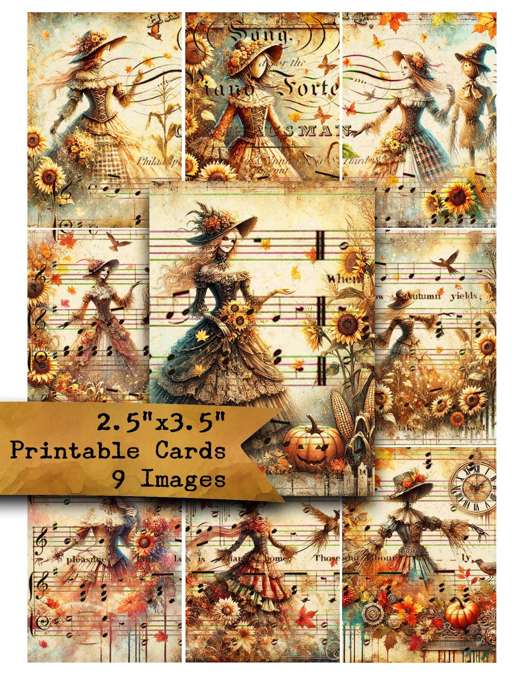 Collage Sheet, ATC, Autumn, Scarecrows, Fall, Pumpkins, Backgrounds ...