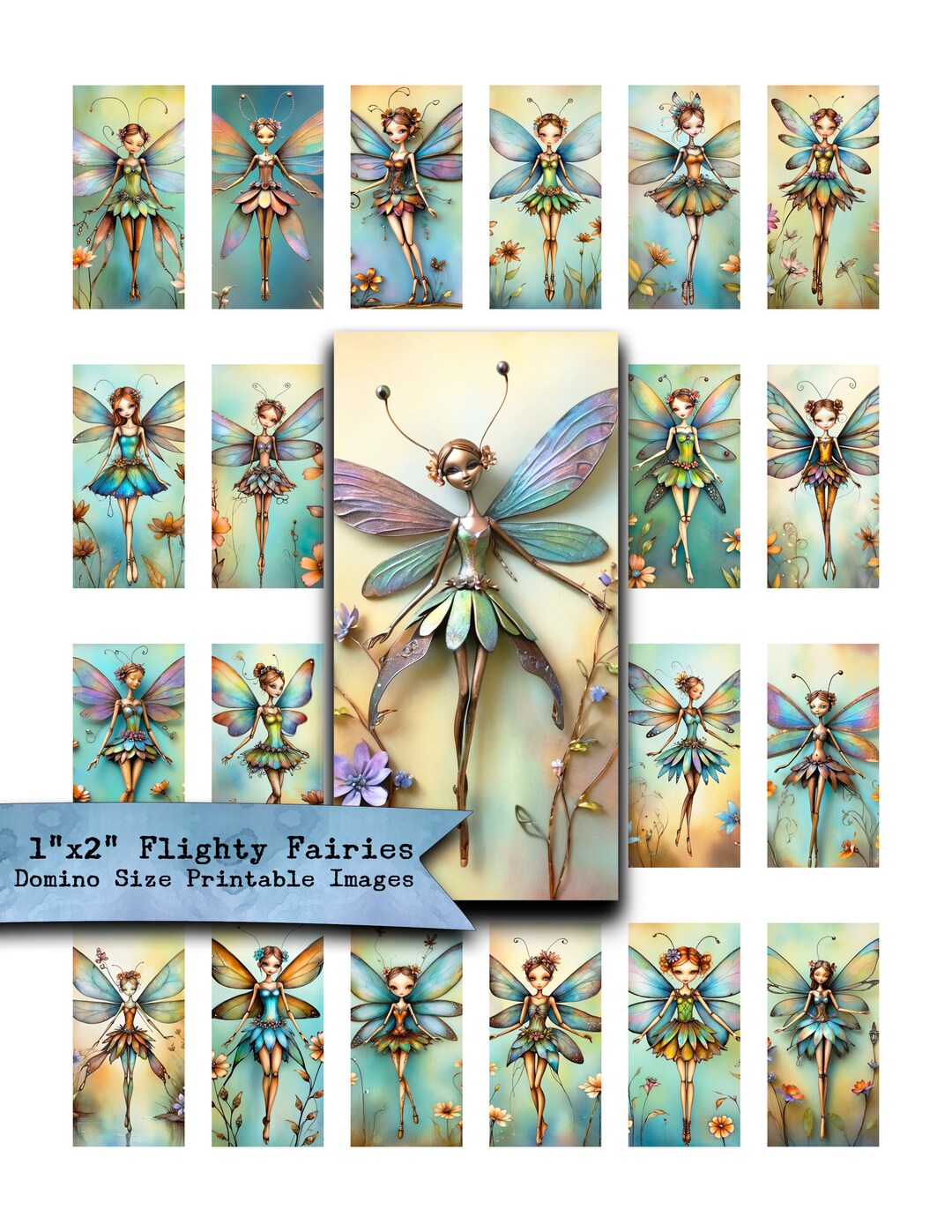Flighty Fairies Collage Sheet: 1x2 Fantasy Art (digital Download) - Etsy