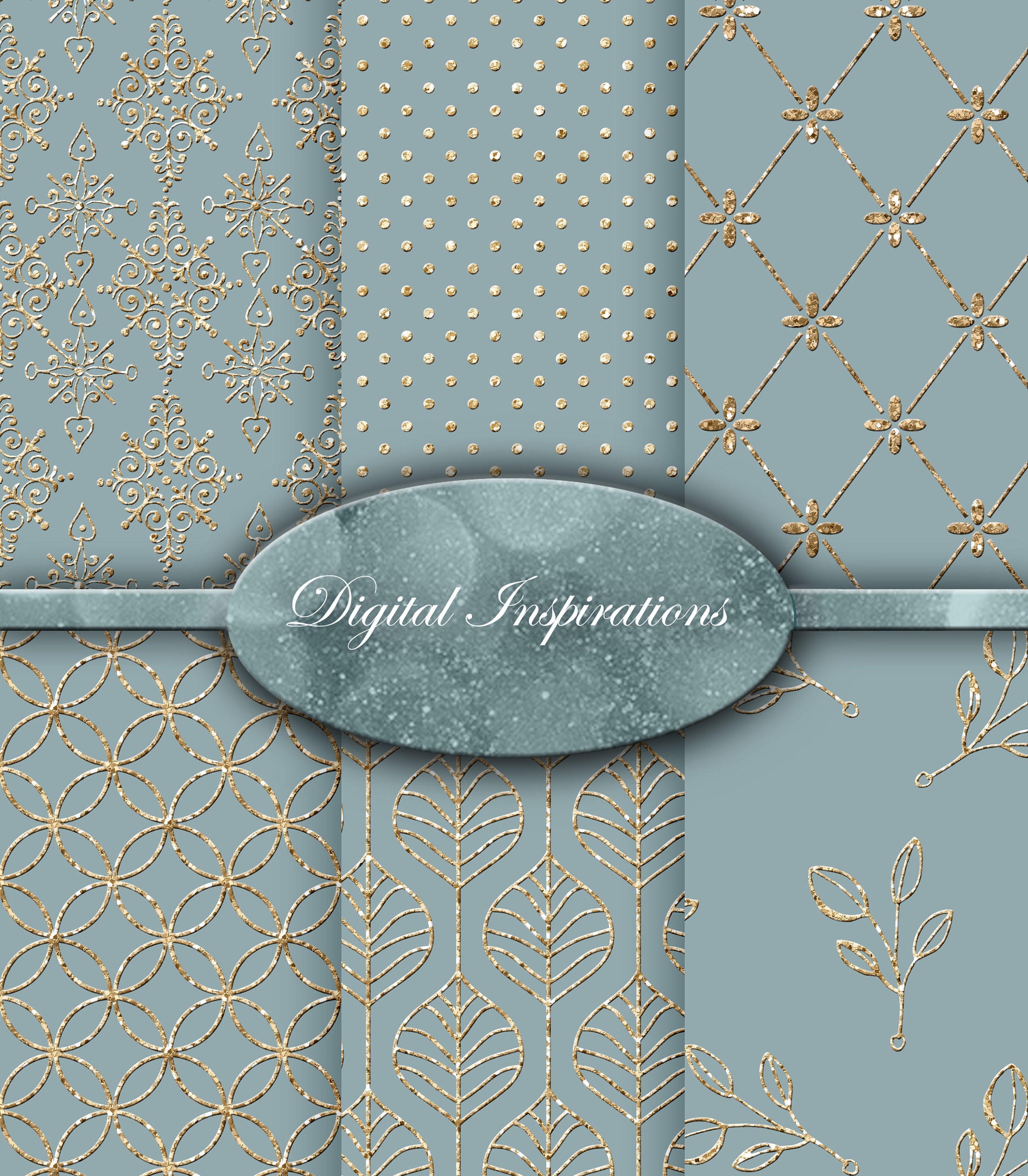 Antique Blue and Gold Digital Paper Instant Downloads Printable 12x12 ...