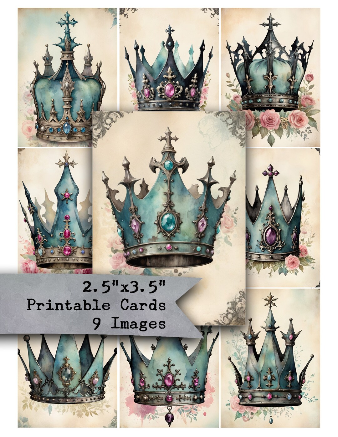 Crowns Collage Sheet: Shabby Chic Roses Ephemera (digital Download) - Etsy