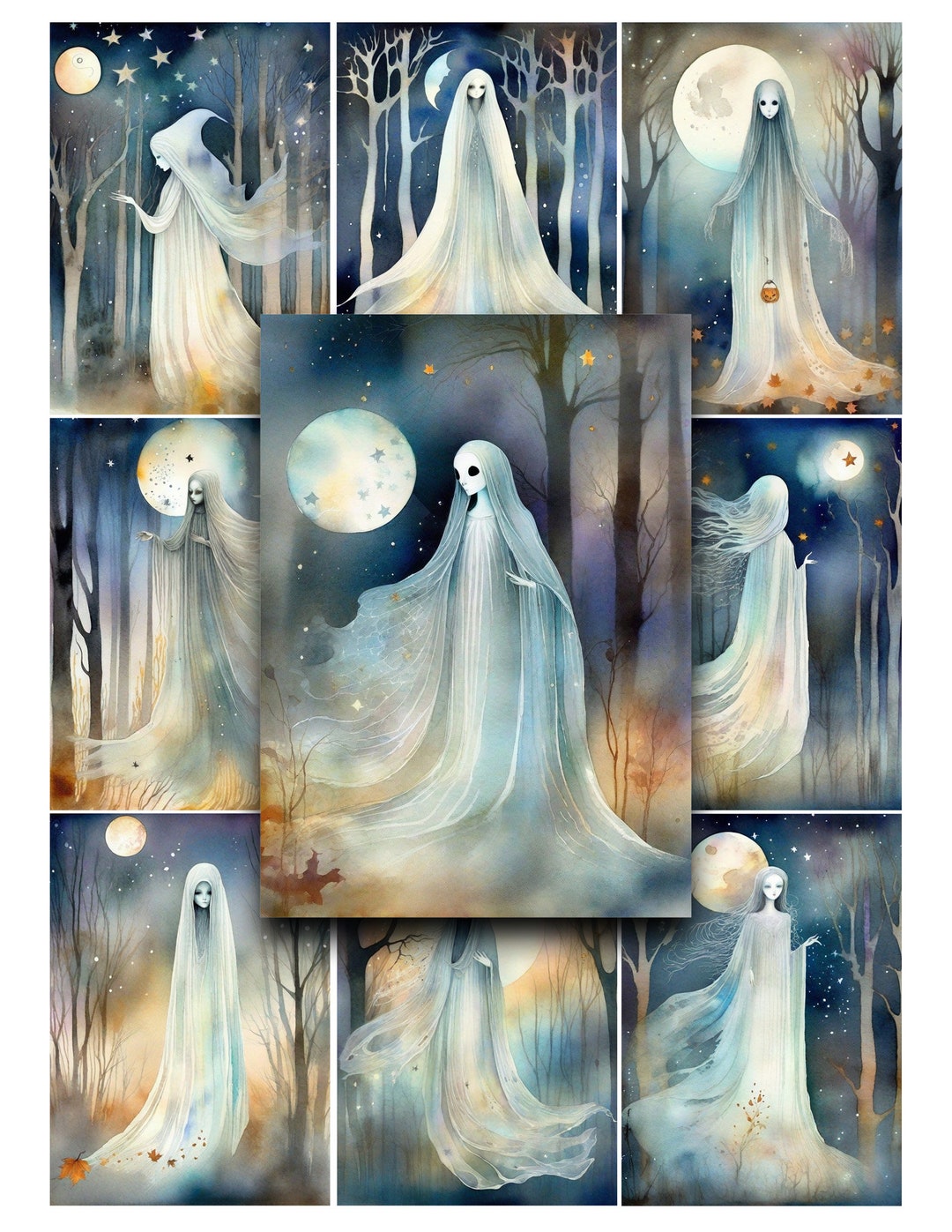 Halloween Ghost Graphics: Printable Paper for Junk Journals (digital ...