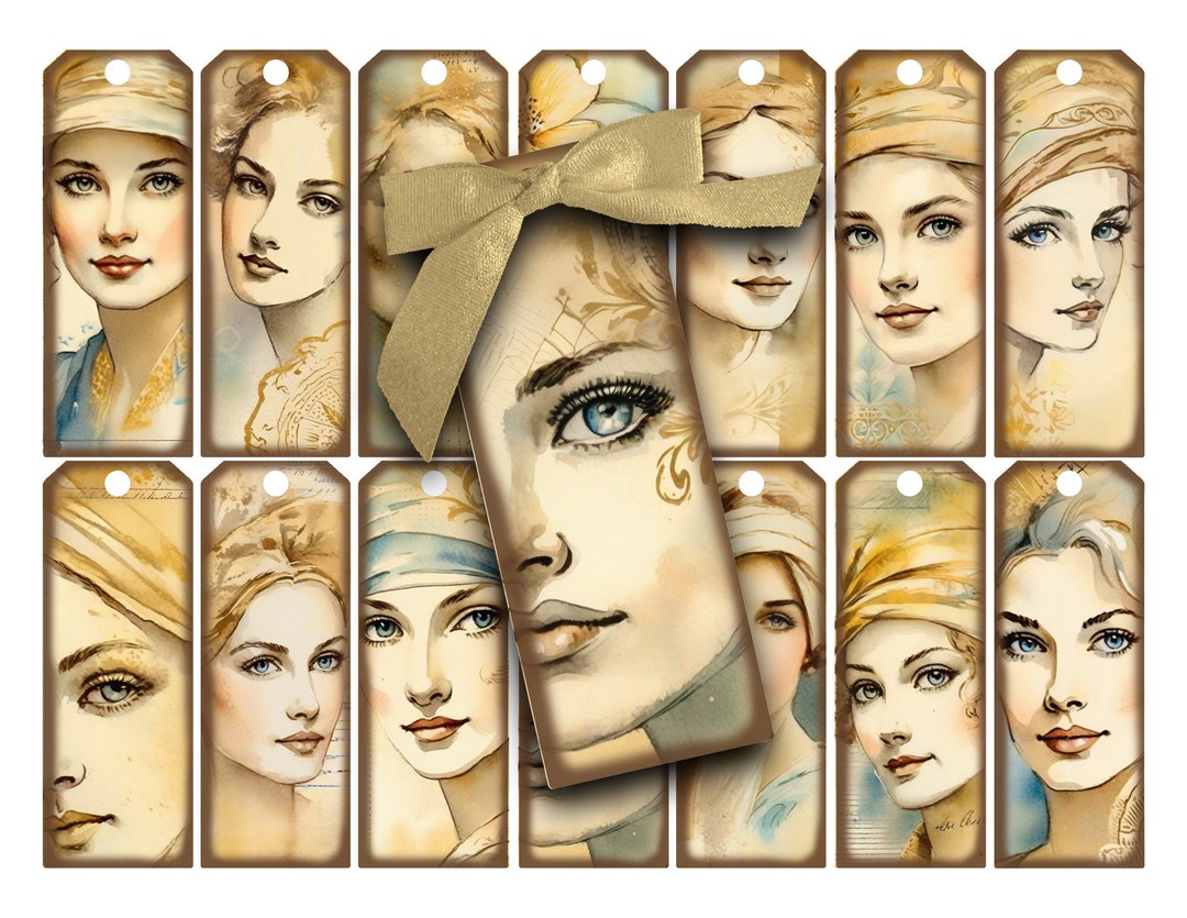 Narrow Tags, Faces, Women, Ladies, Collage Sheet, Digital, Tags, Junk ...