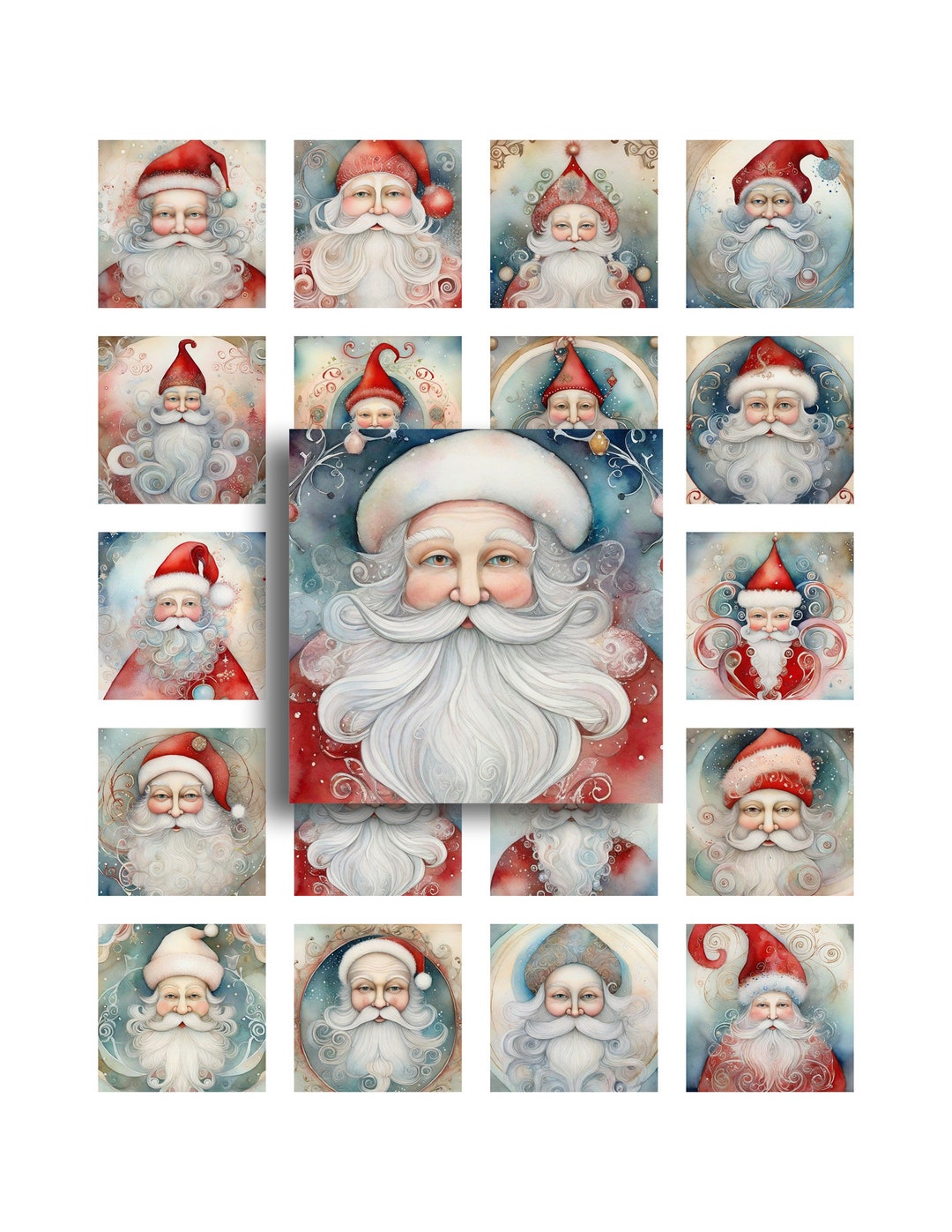 Collage Sheet, Squares, Whimsical Santa, Santa Claus, Santa Images ...