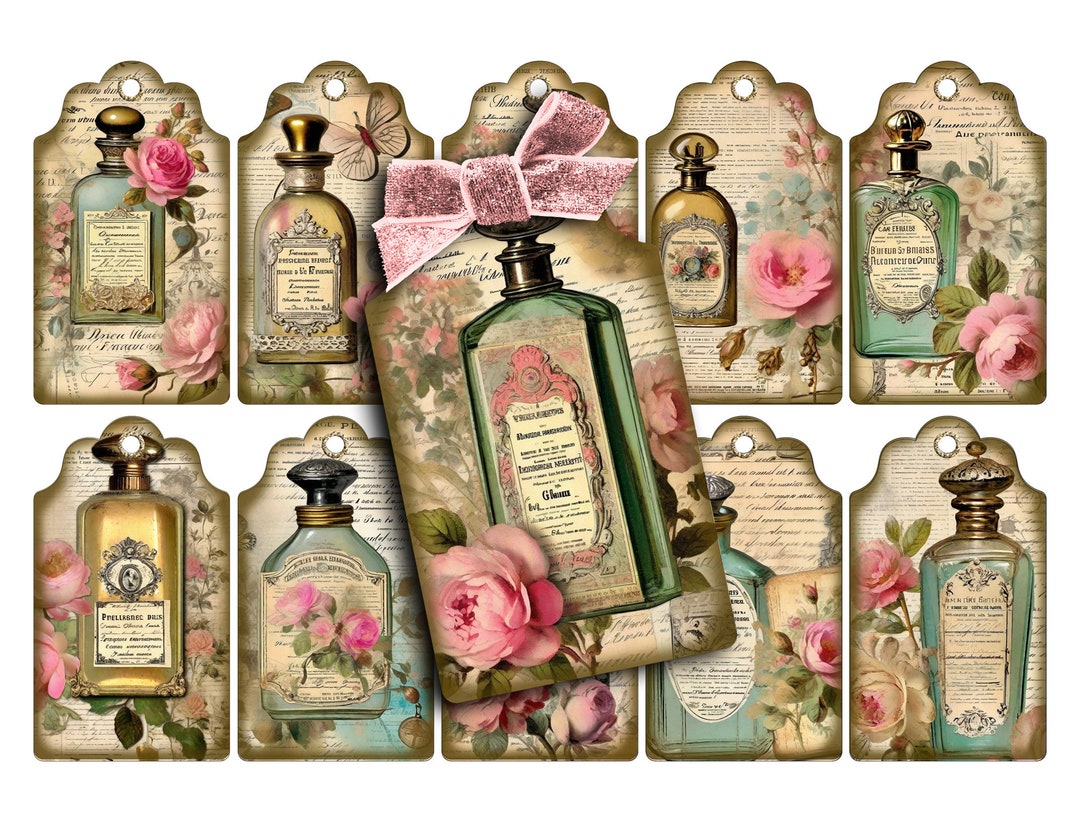 Vintage French Perfume Gift Tags: Printable Scrapbook Clipart (digital ...