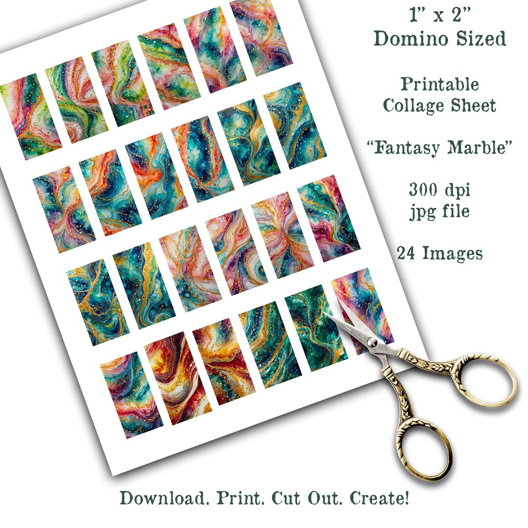 Fantasy Marble Domino Tiles: Printable Collage Sheet (digital Download ...