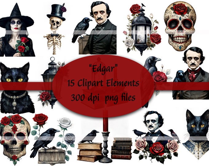 Edgar Allan Poe PNG Clipart Set, Gothic Raven Art (commercial Use ...