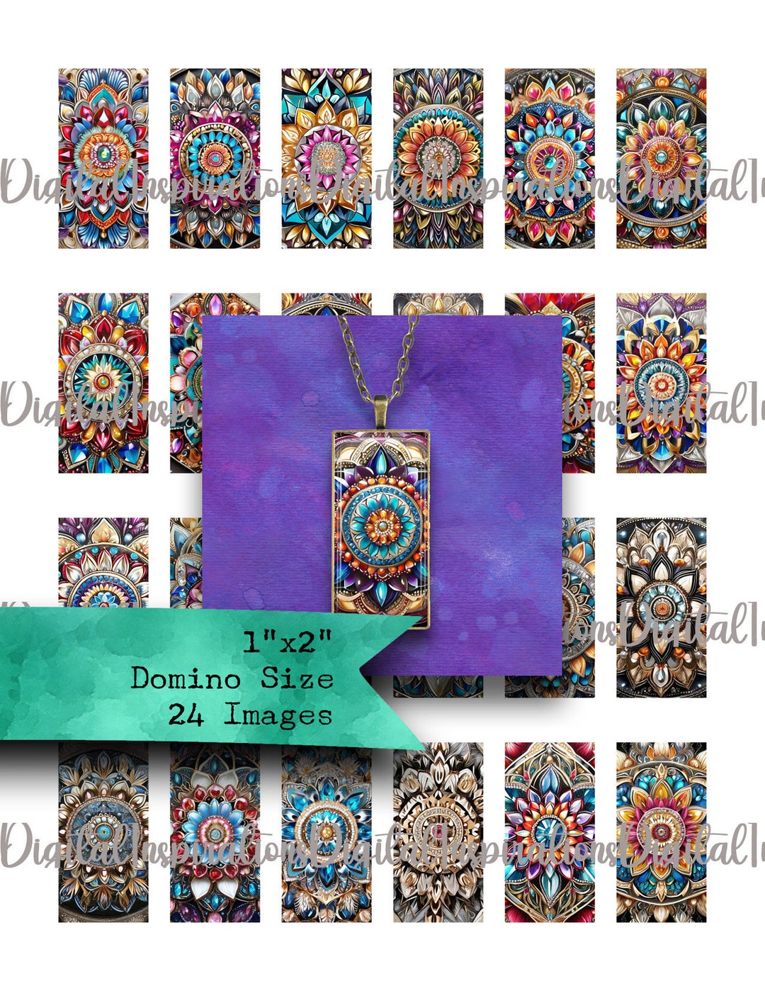 Ornate Mandala Collage Sheet: 1x2 Inch Domino Pendants (digital ...