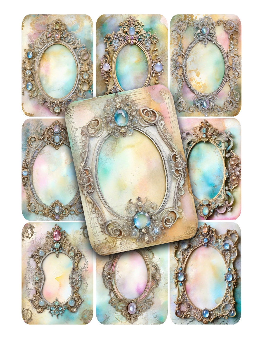 Ornate Rococo Frames Clipart: Jewel Embellishments (digital Download ...
