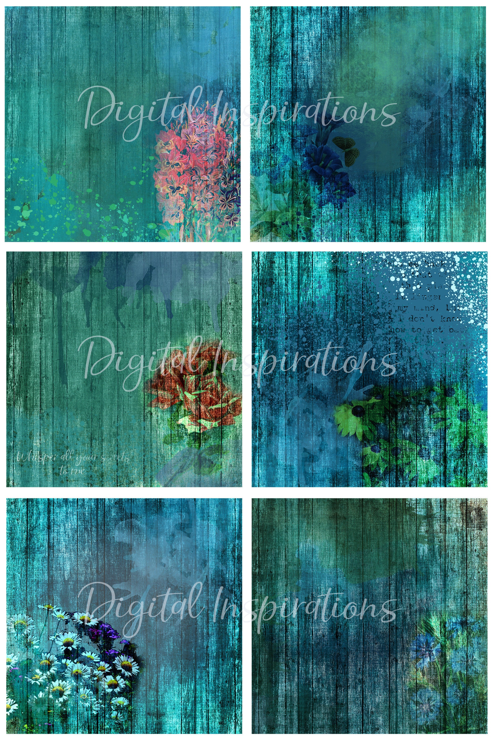 Digital Paper / Scrapbook Paper / 12x12 / Foral Paper / Shabby - Etsy