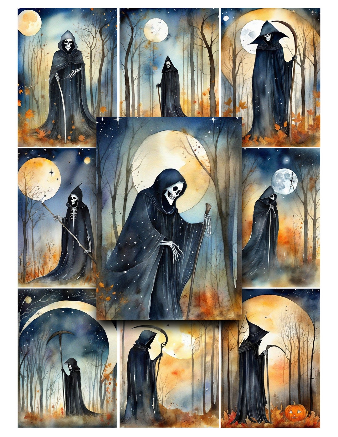 Grim Reaper Halloween Graphics: Printable Junk Journal Paper (digital ...