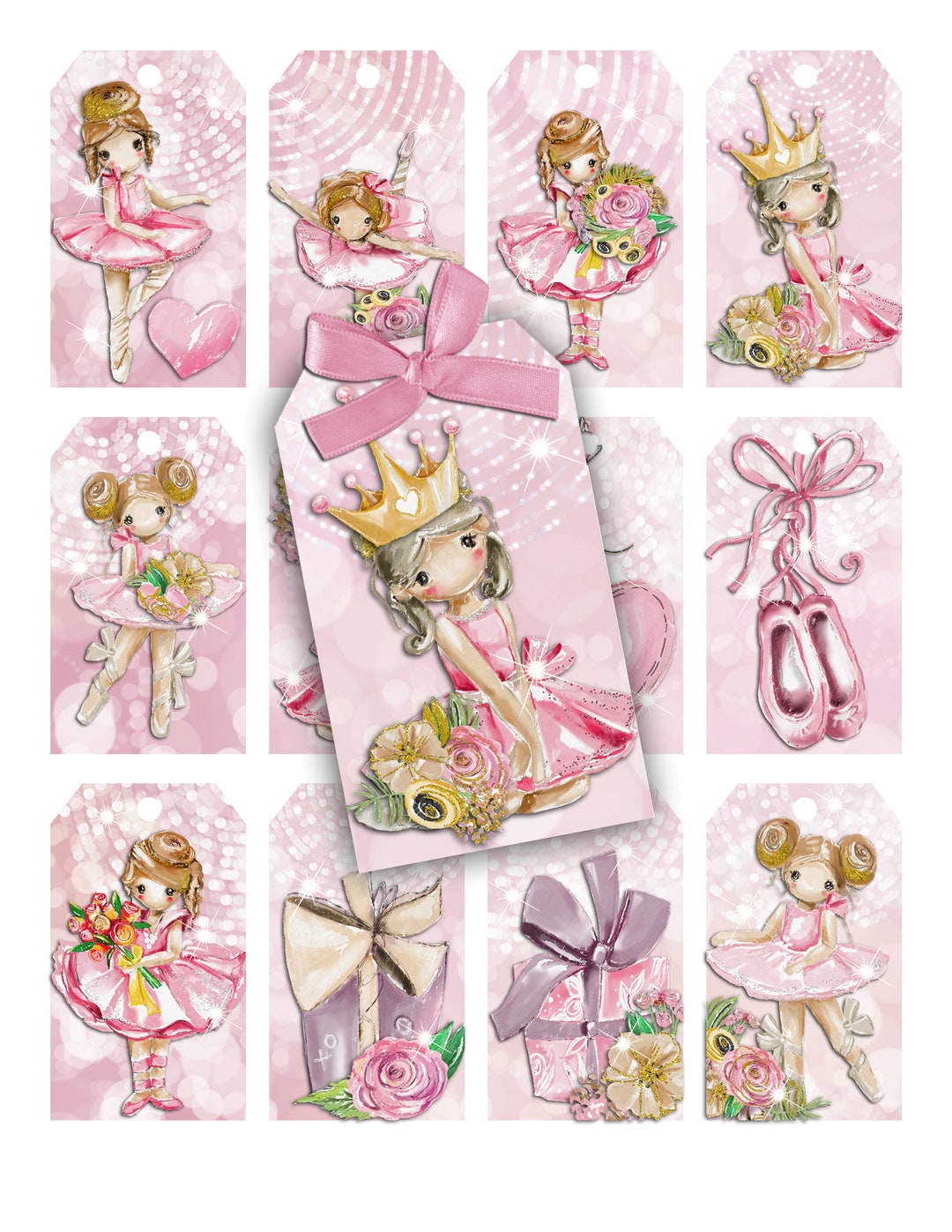 Digital Pink Ballerina Digital Tags for Gifts Journals Scrapbooking ...