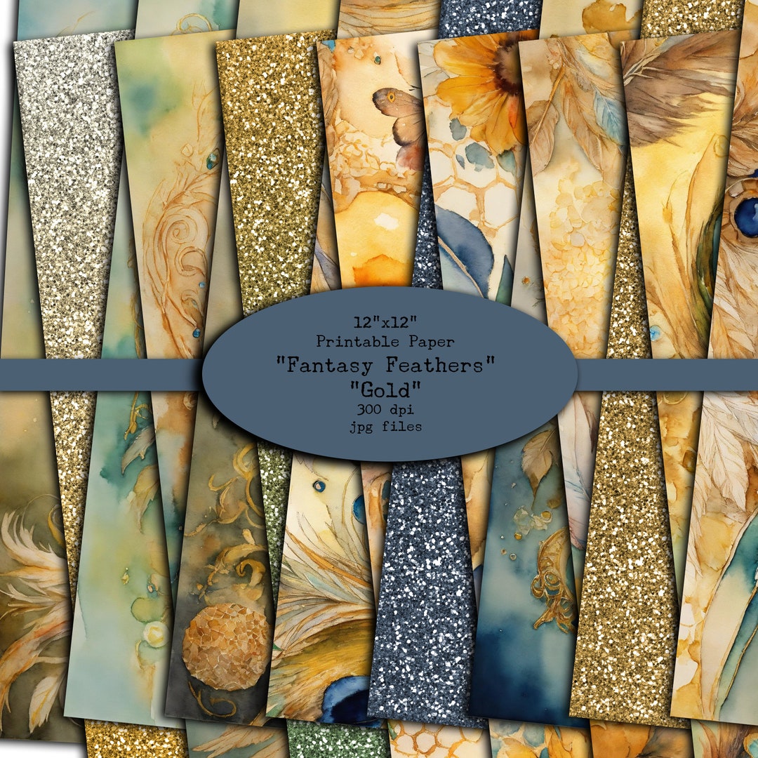 Digital Papers, 12x12, 3600x3600, Feathers, Gold, Luxury Papers, Birds ...