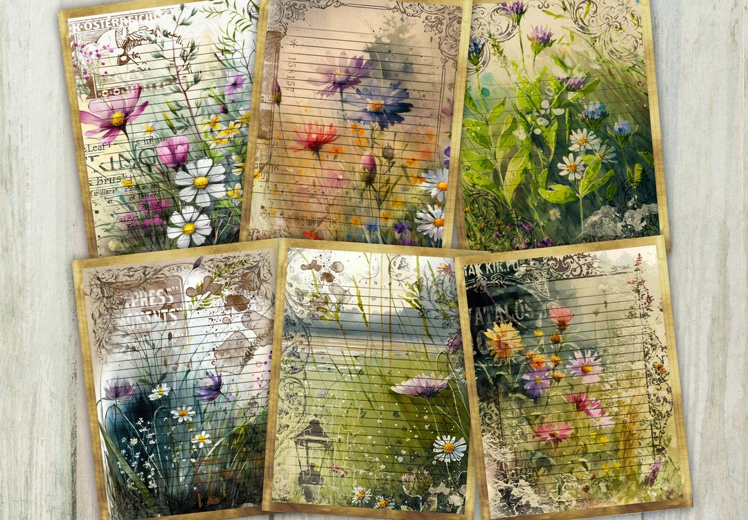 LINED FLORALS Digital Journal Pages Printable Instant Download ...