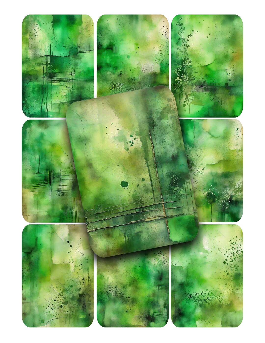 Collage Sheet, Digital, Backgrounds, Green, Embellishments, Tags, Junk ...