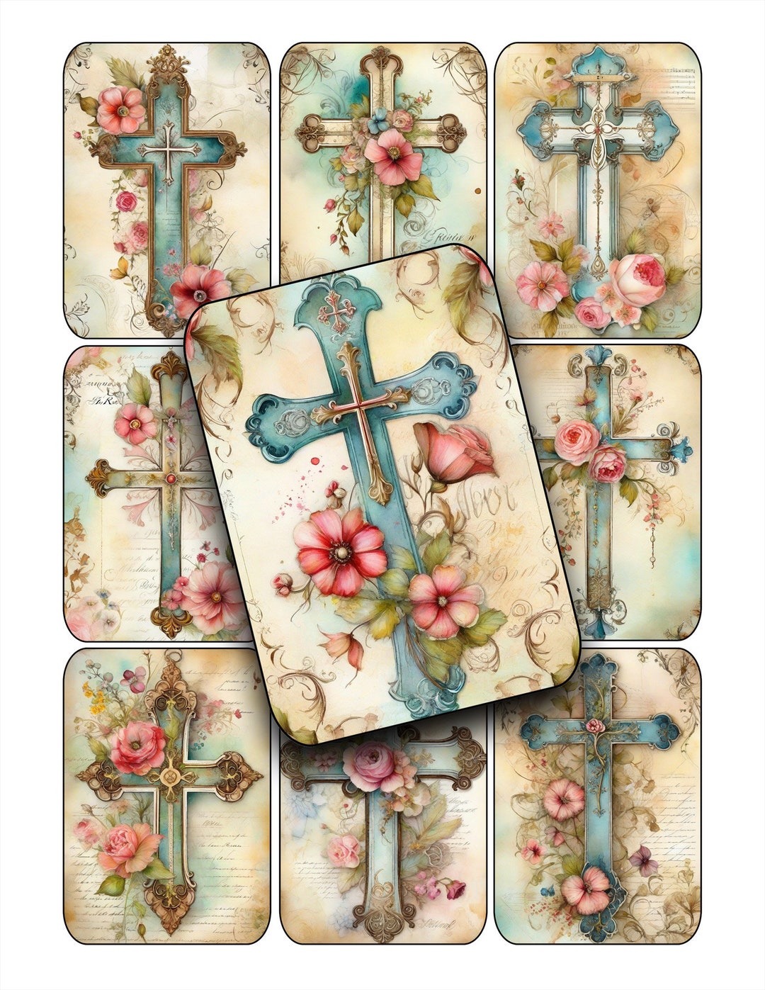 Shabby Chic Crosses Collage Sheet: Christian Art Images (digital ...