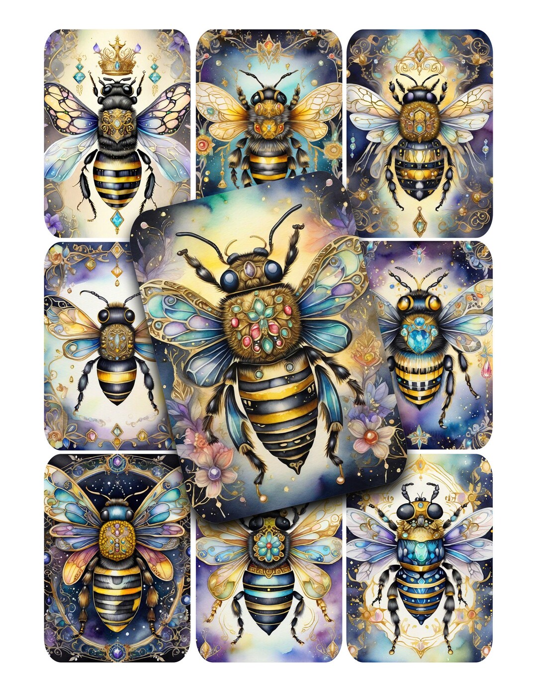 Jeweled Bumblebee Collage Images: Printable Bee Art (digital Download ...