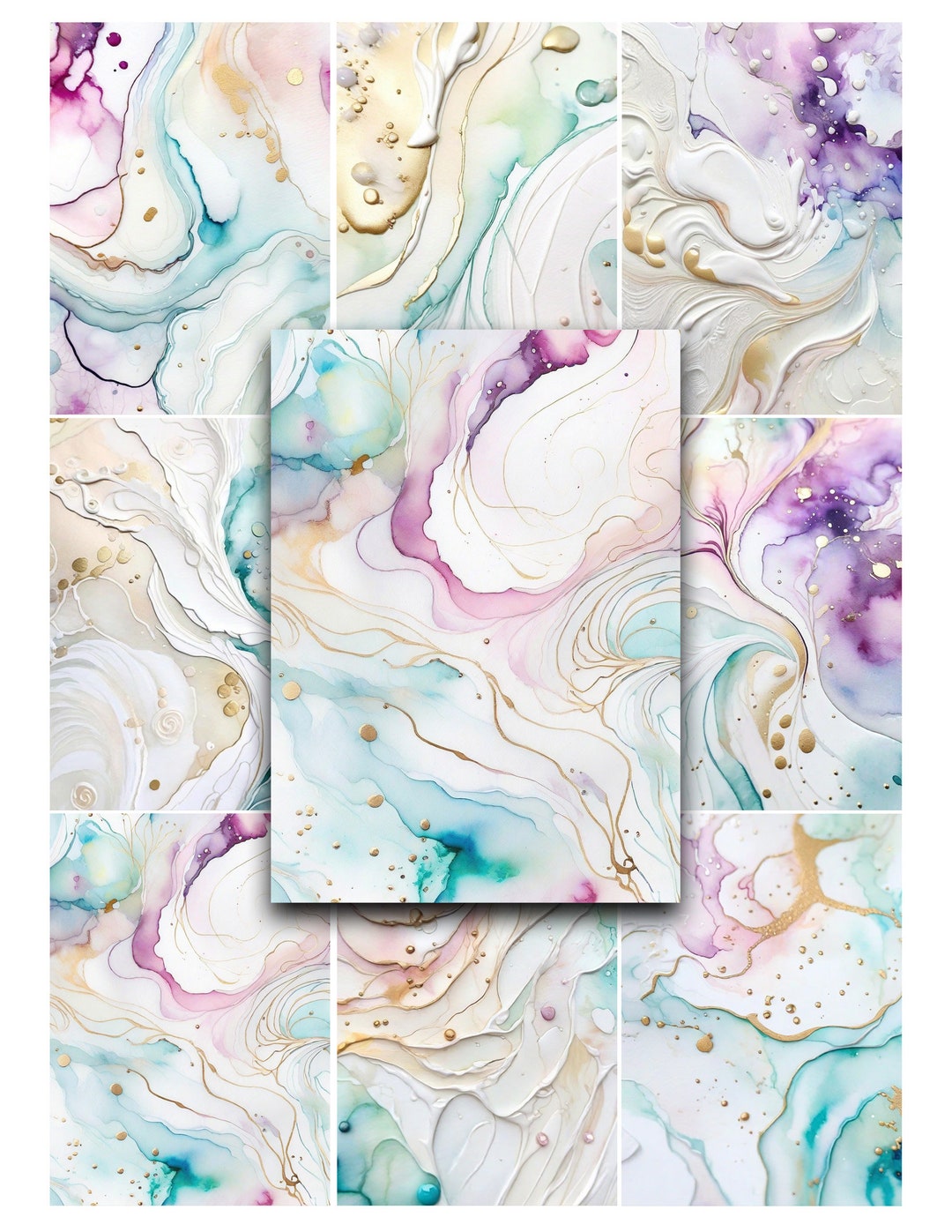 Pearlescent Watercolor Swirls: Printable Background Paper (digital ...