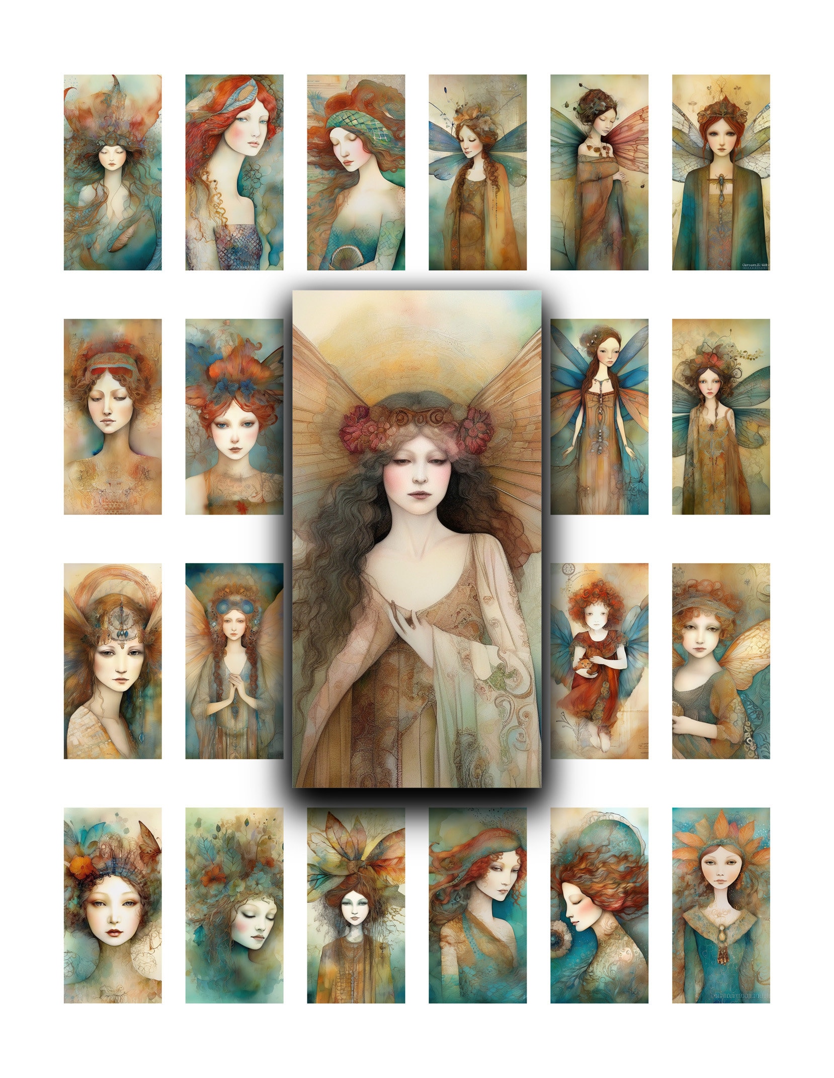 1x2, Artsy Girls, Angels, Fairies, Mermaids, Vintage, Domino, Printable ...