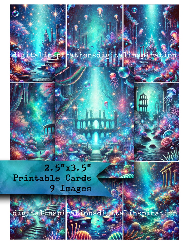 Atlantis Printable Paper: Ocean Scrapbooking, Journaling Cards (digital ...