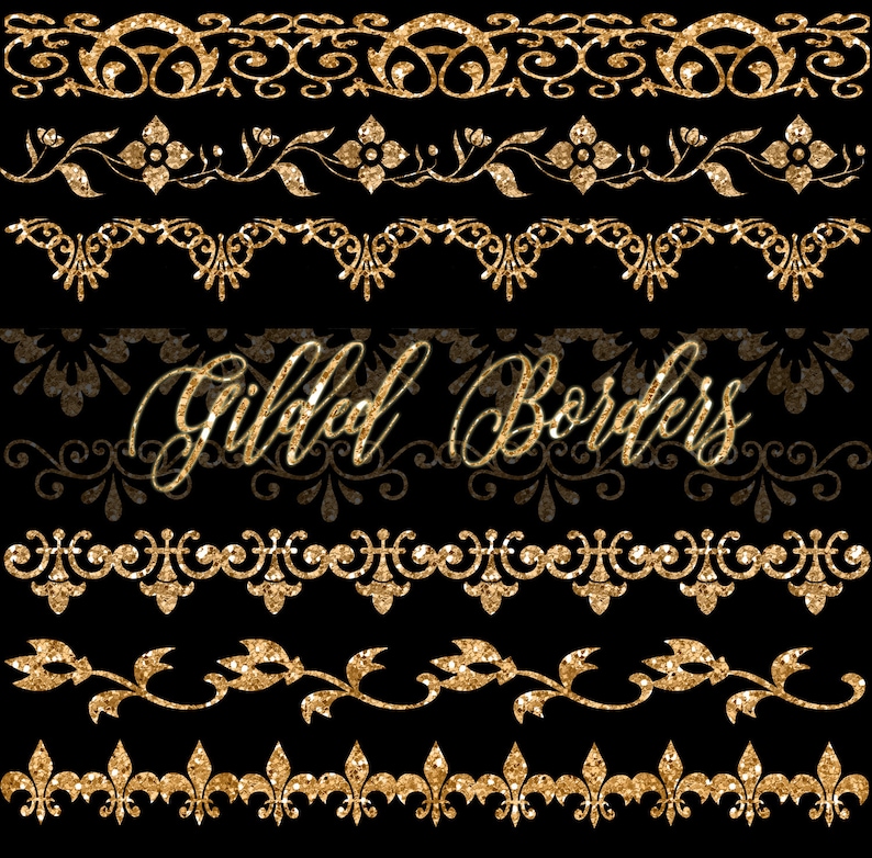 Gold Golden Gilded Borders Overlays Sparkly Sparkle Png - Etsy