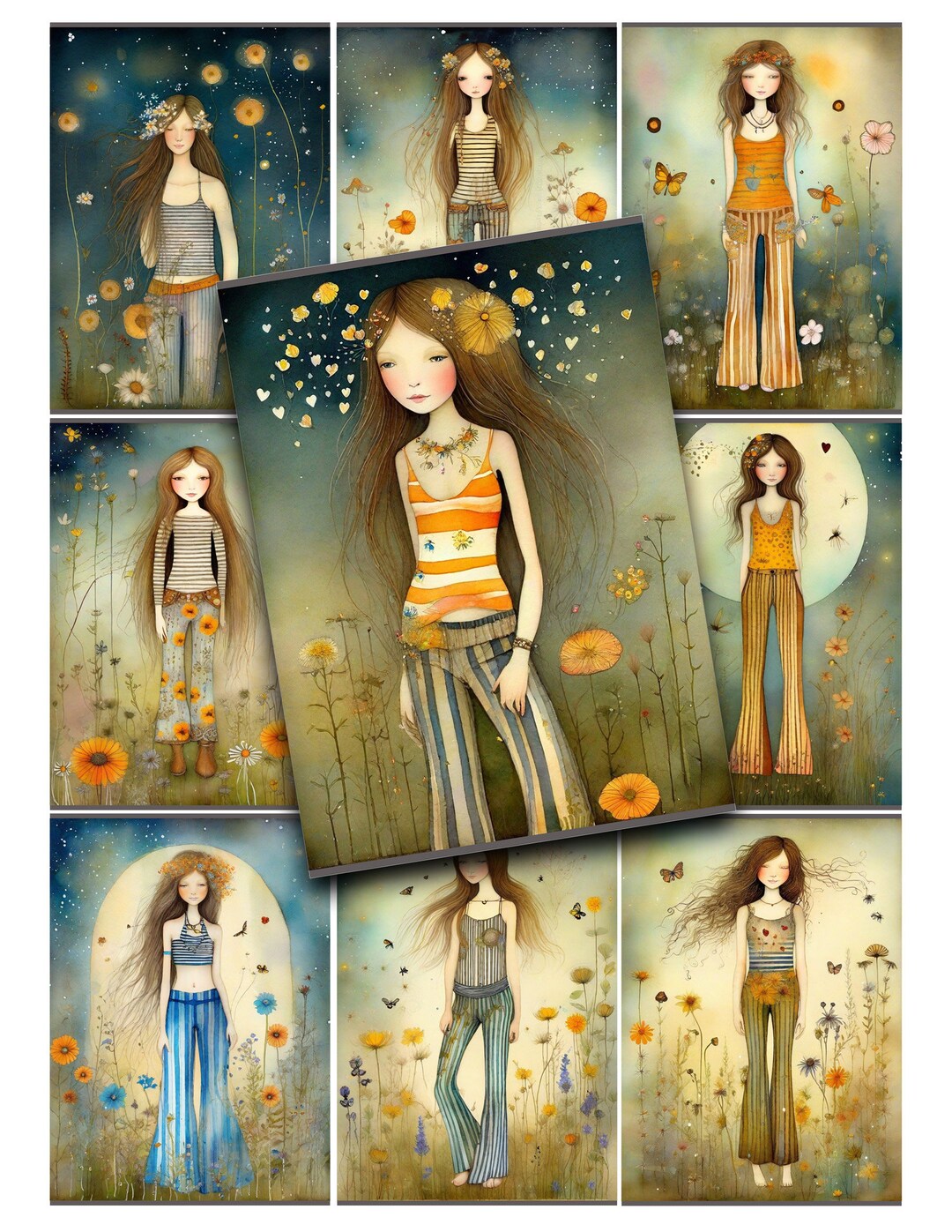 1970s Groovy Gals Collage: Printable ATC Tags (digital Download) - Etsy