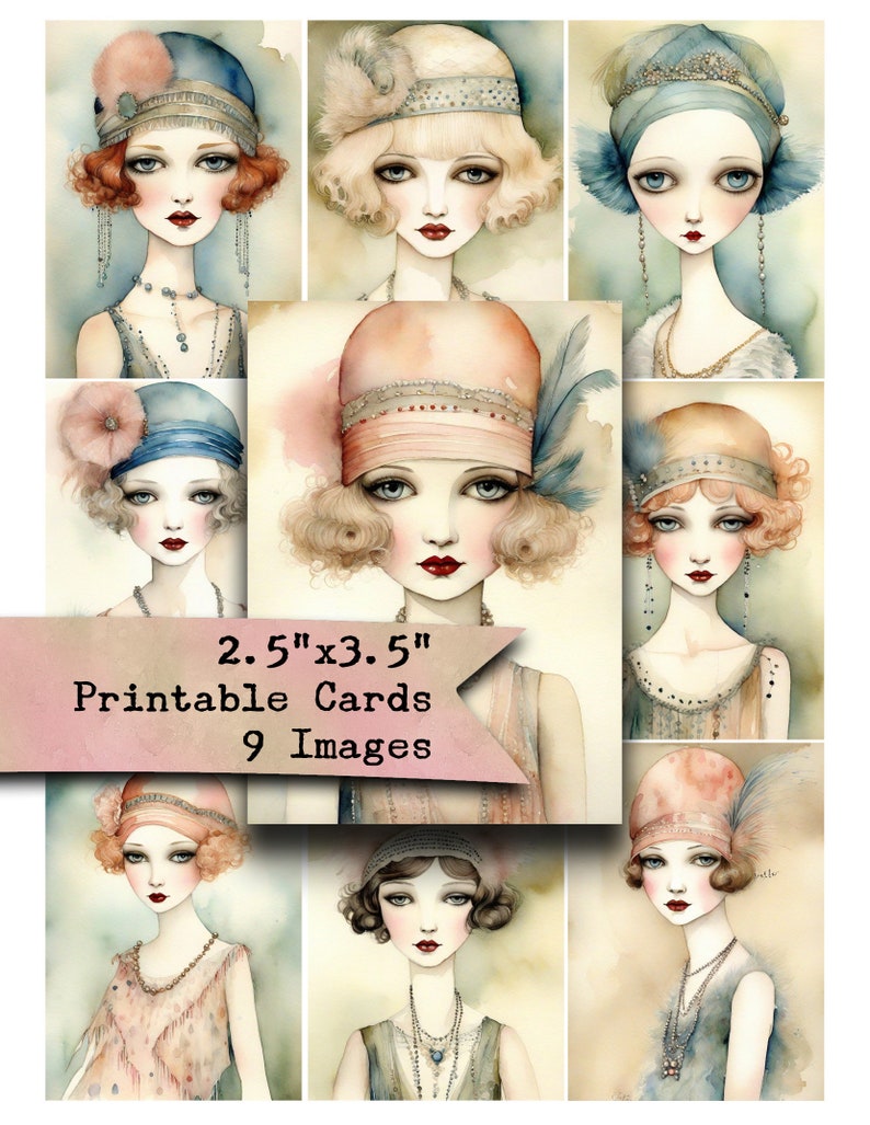 1920s Flapper Gals Collage Sheet: Retro Watercolor Ephemera (digital ...