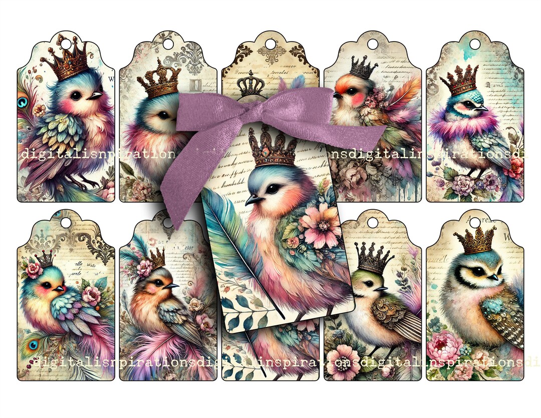Vintage Style Bird Gift Tags: Floral Ephemera (printable) - Etsy