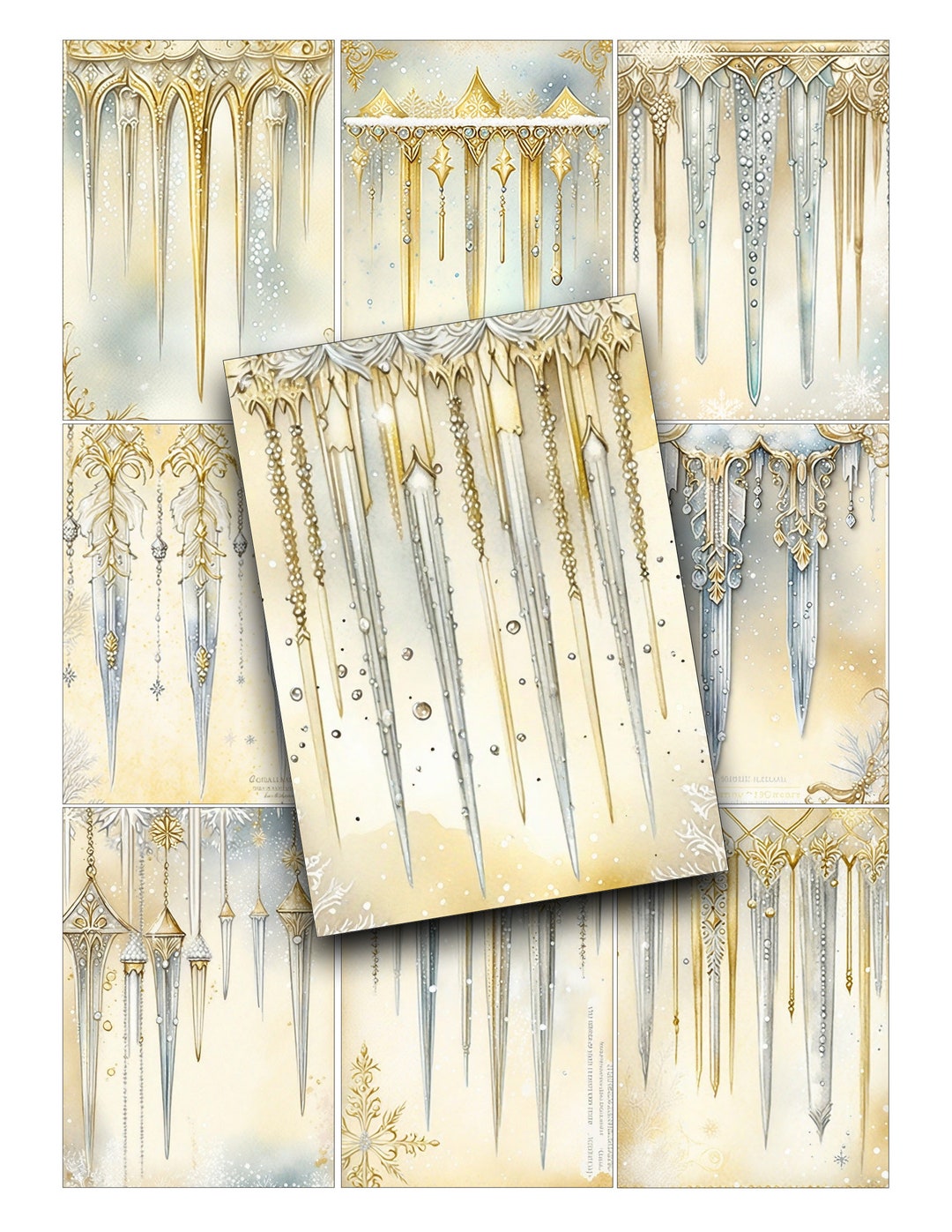 Collage Sheet, Digital, ICICLES, Embellishments, Tags, Junk Journals ...