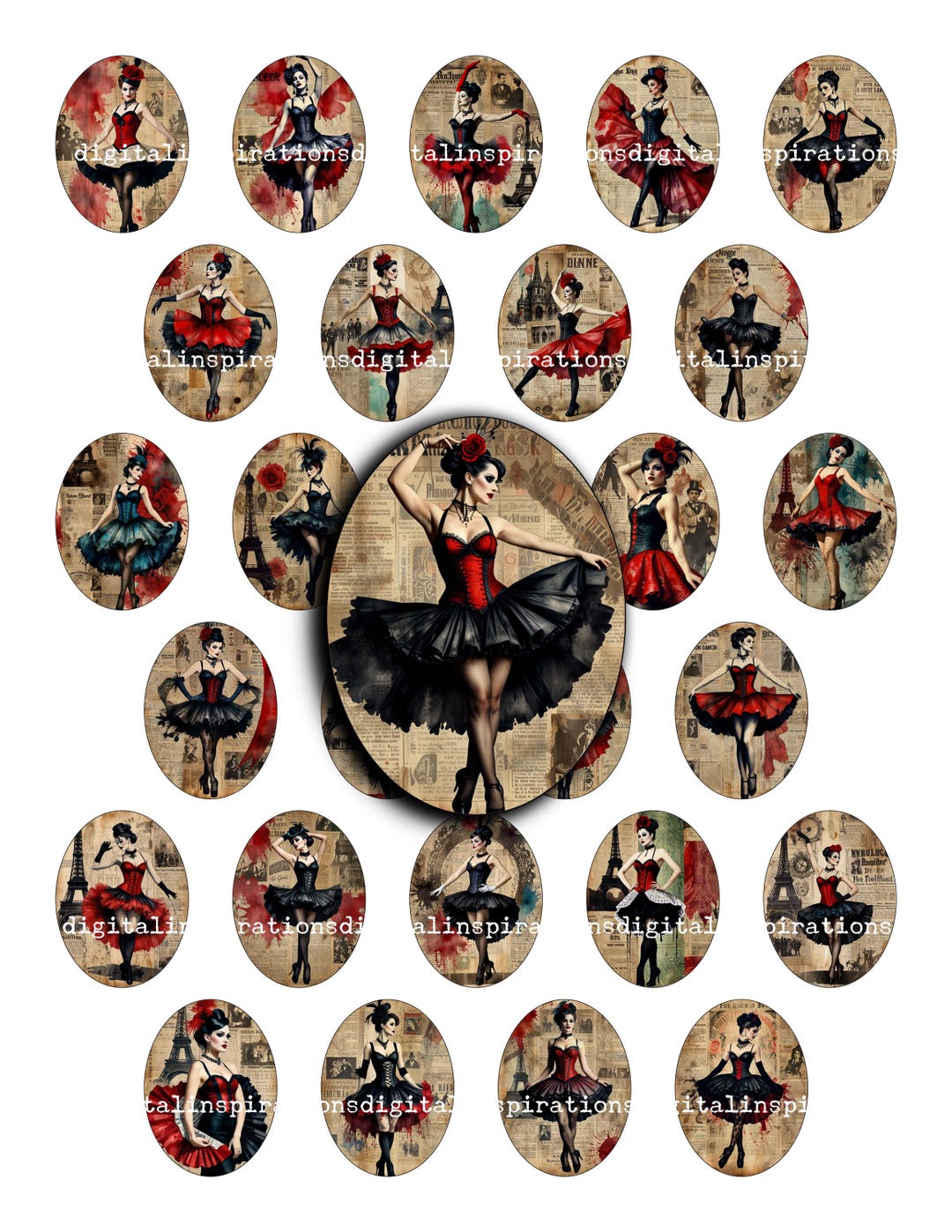 30x40, Ovals, Cabaret, Dancers, Cancan, Digital Images, Vintage ...