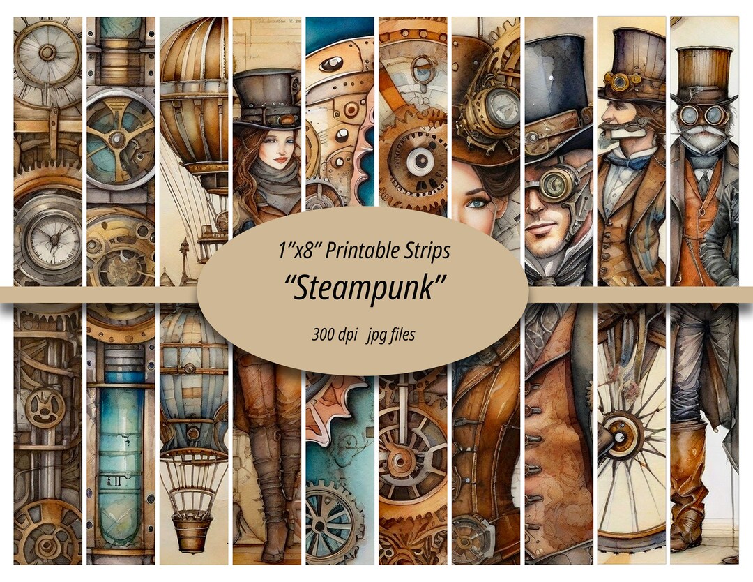 Steampunk, Printable Strips, Washi, Digital Strips, Printable Washi ...