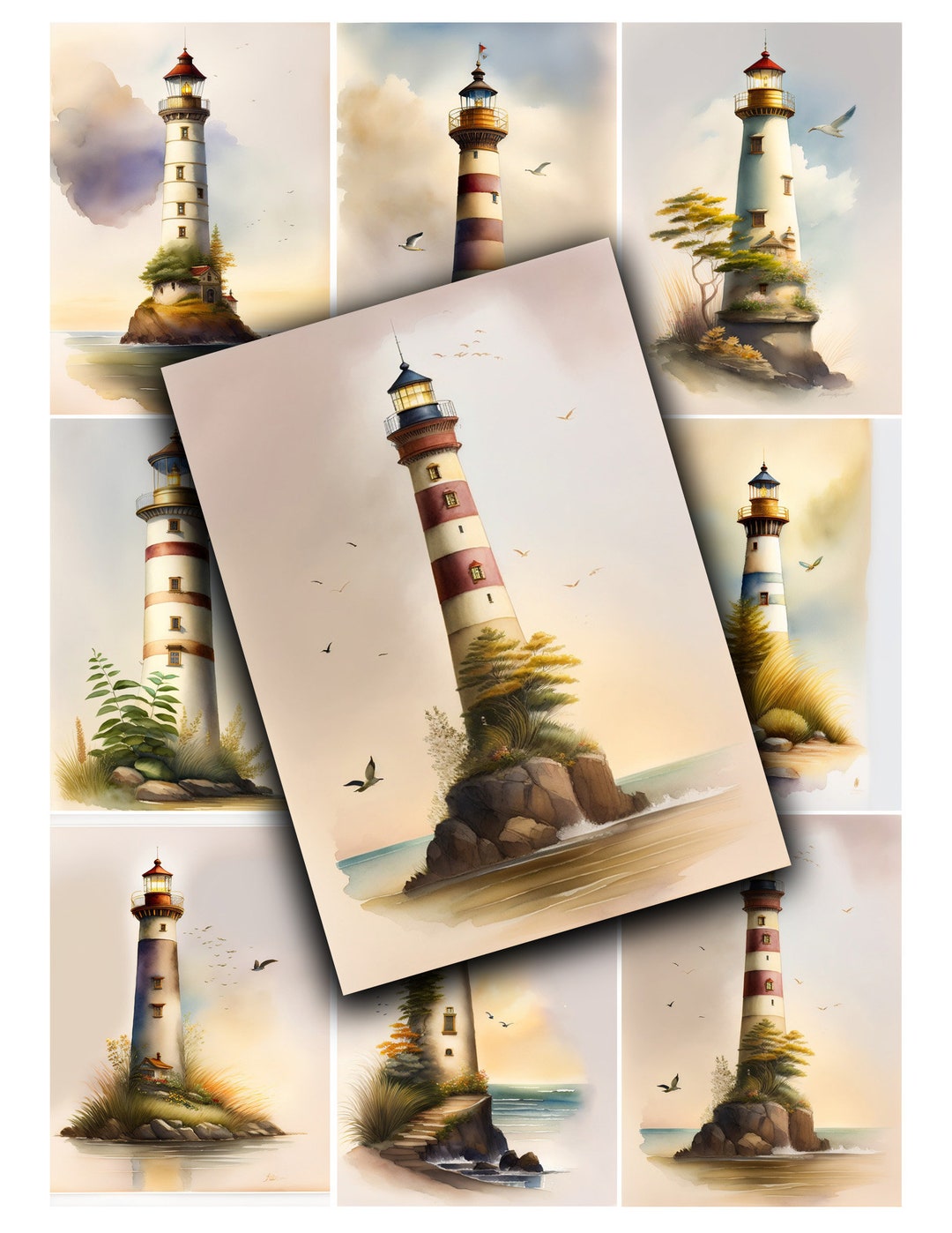 LIGHTHOUSES ATC Backgrounds for Collage Tags Junk Journals 2.5x3.5 ...