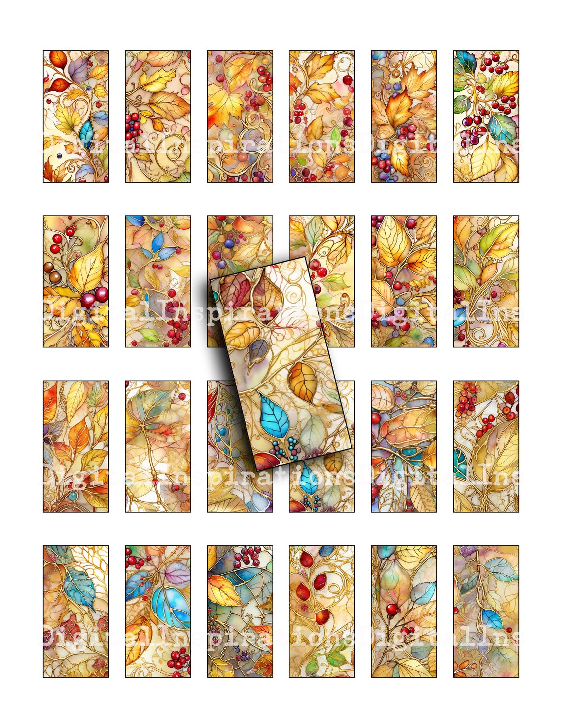 Autumn Leaves Domino Tile Images: Colorful Botanical Art (digital ...